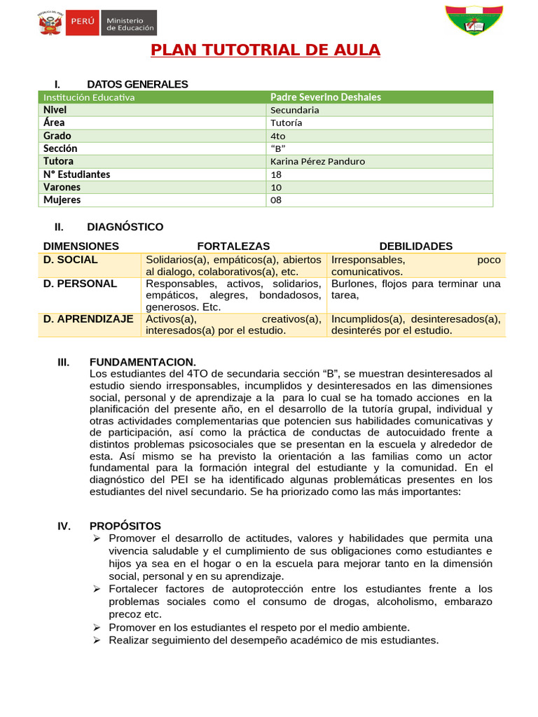 Plan Anual de Tutoria 2024 - 051220 | PDF | Comportamiento | Alcoholismo