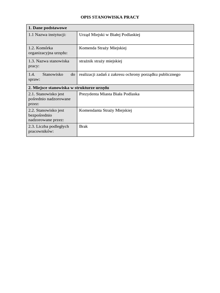 Opis Stanowiska Pracy | PDF