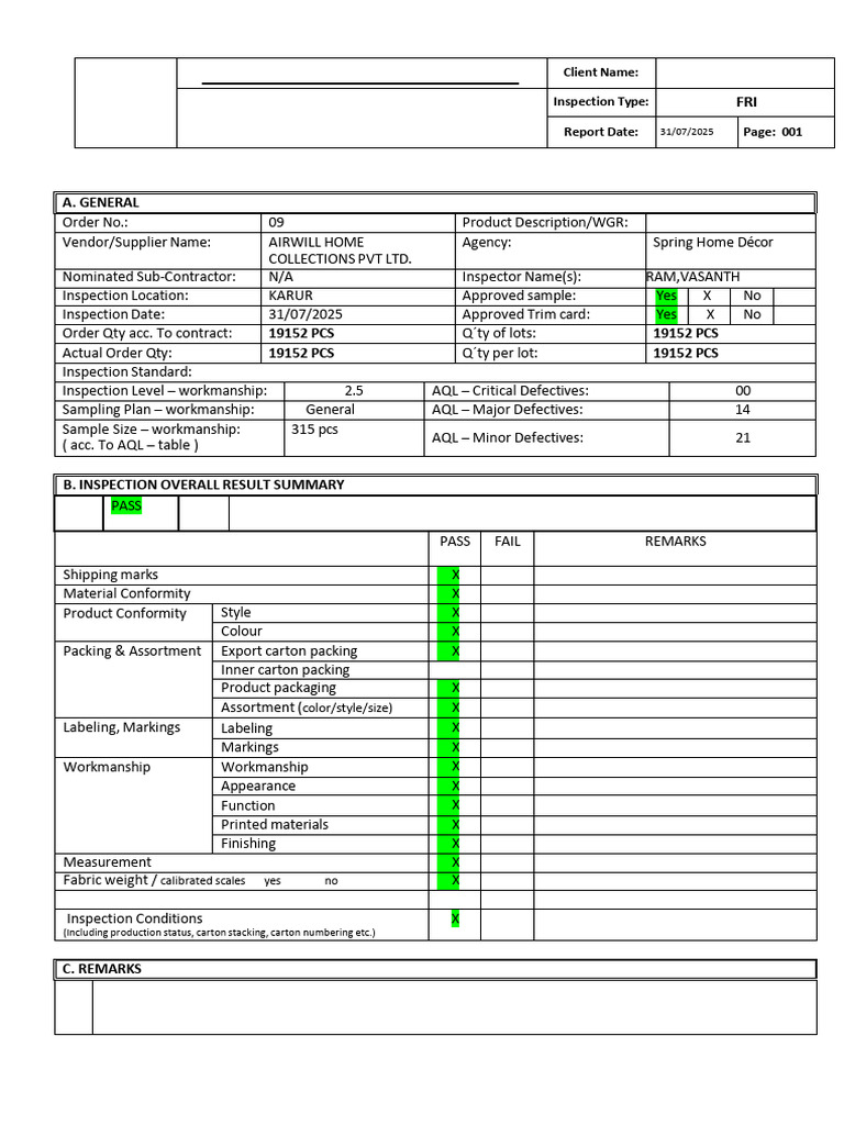Final Inspection Report For Po 09 | PDF | Barcode