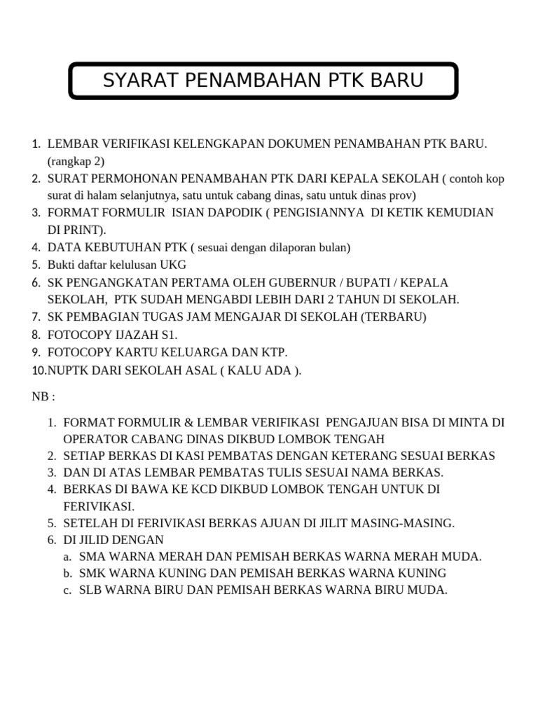 Formulir Penambahan PTK Baru | PDF