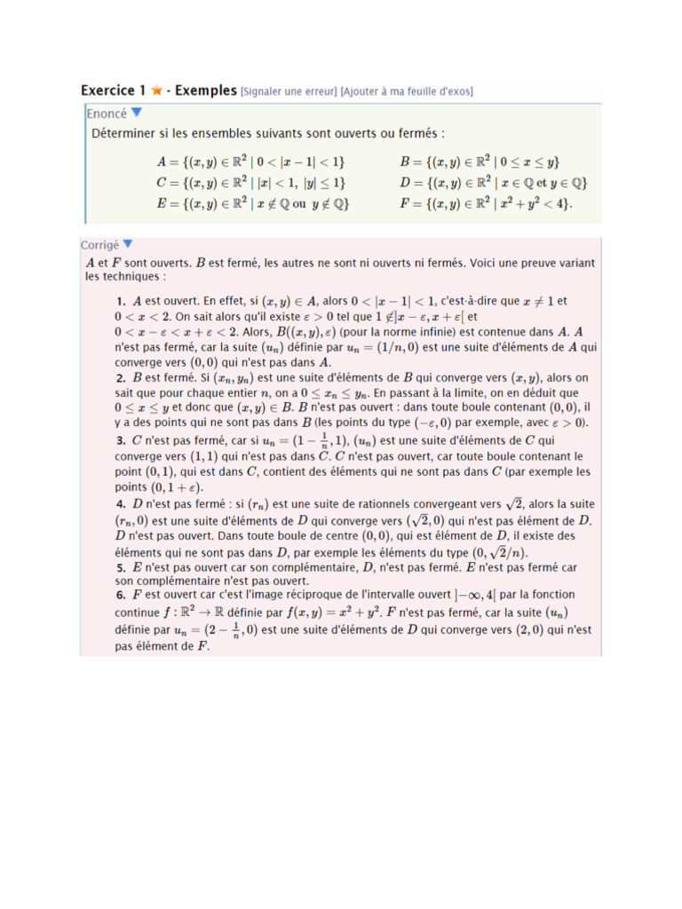 Exos Sur Les Ouverts Fermés | PDF