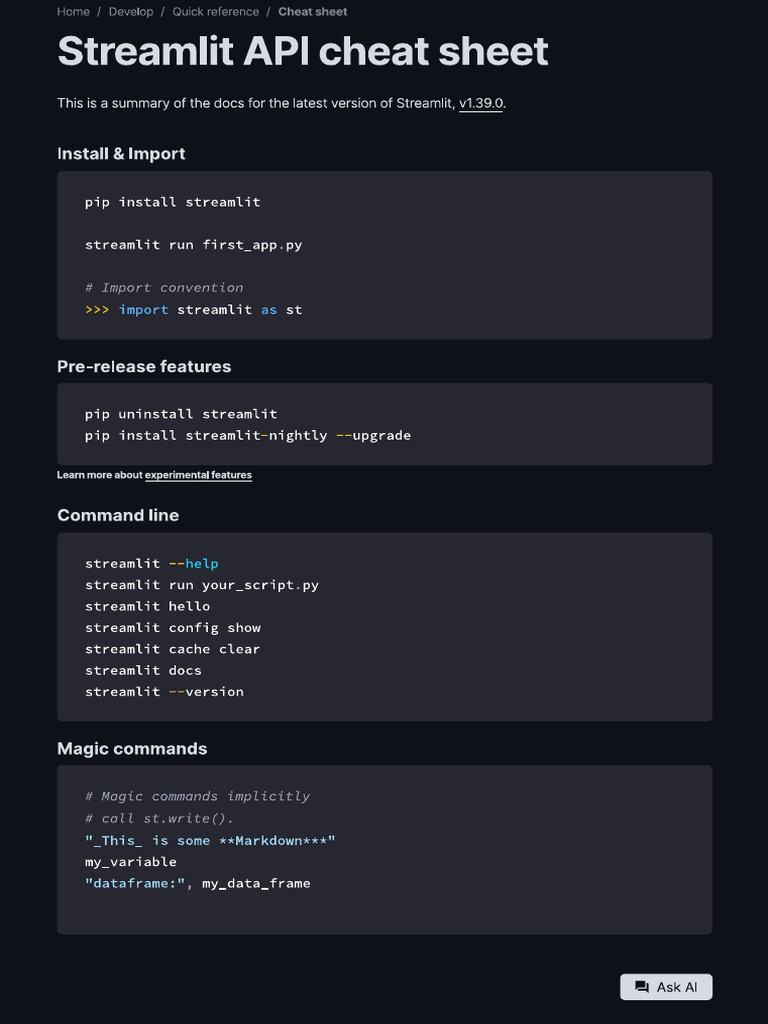 Streamlit Cheatsheet | PDF