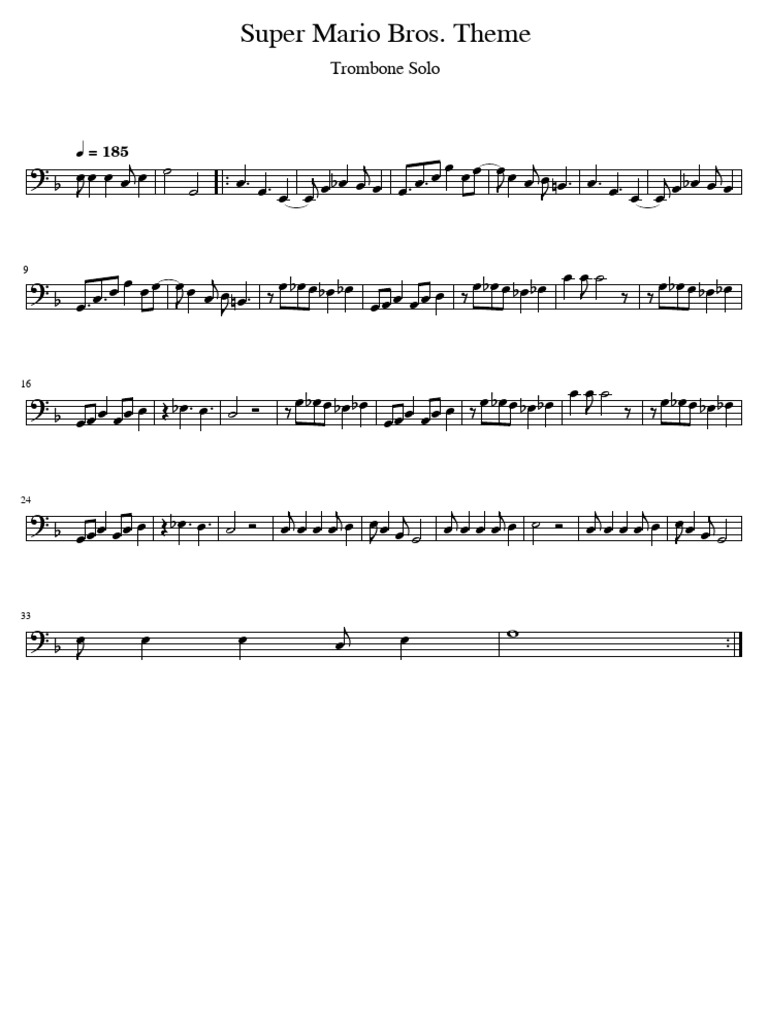 Super Mario Bros Trombone Sheet Music PDF