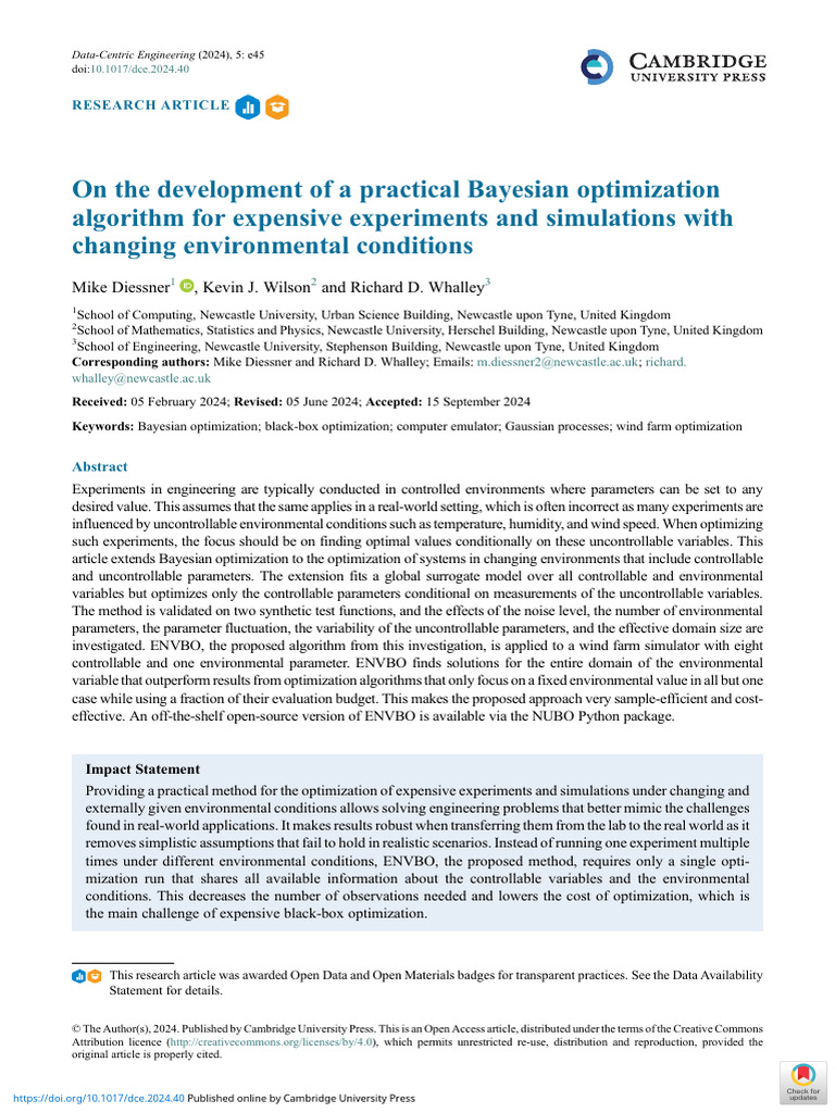 On the Development of a Practical Bayesian Optimization Algorithm for Expensive Experiments and ...