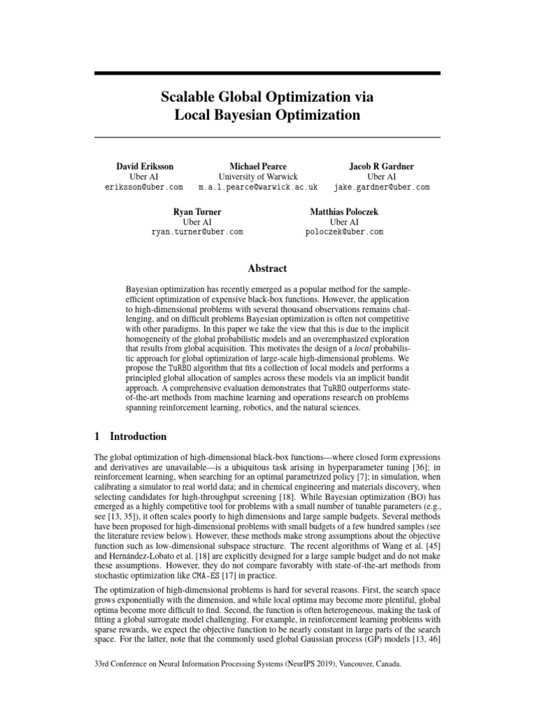 Scalable Global Optimization Via Local Bayesian Optimization | PDF ...