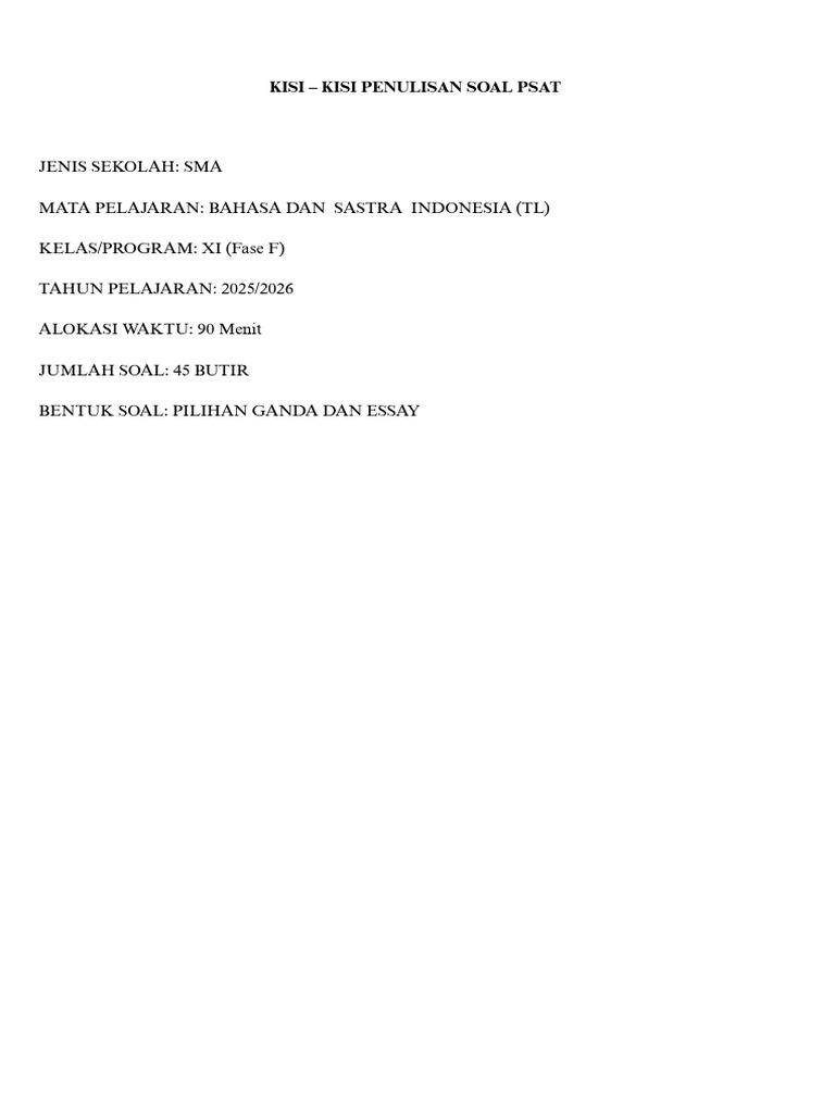 Kisi Kisi Bhs Dan Sastra Indo Kelas Xi Tingkat Lanjut - Docx - 20250530 ...