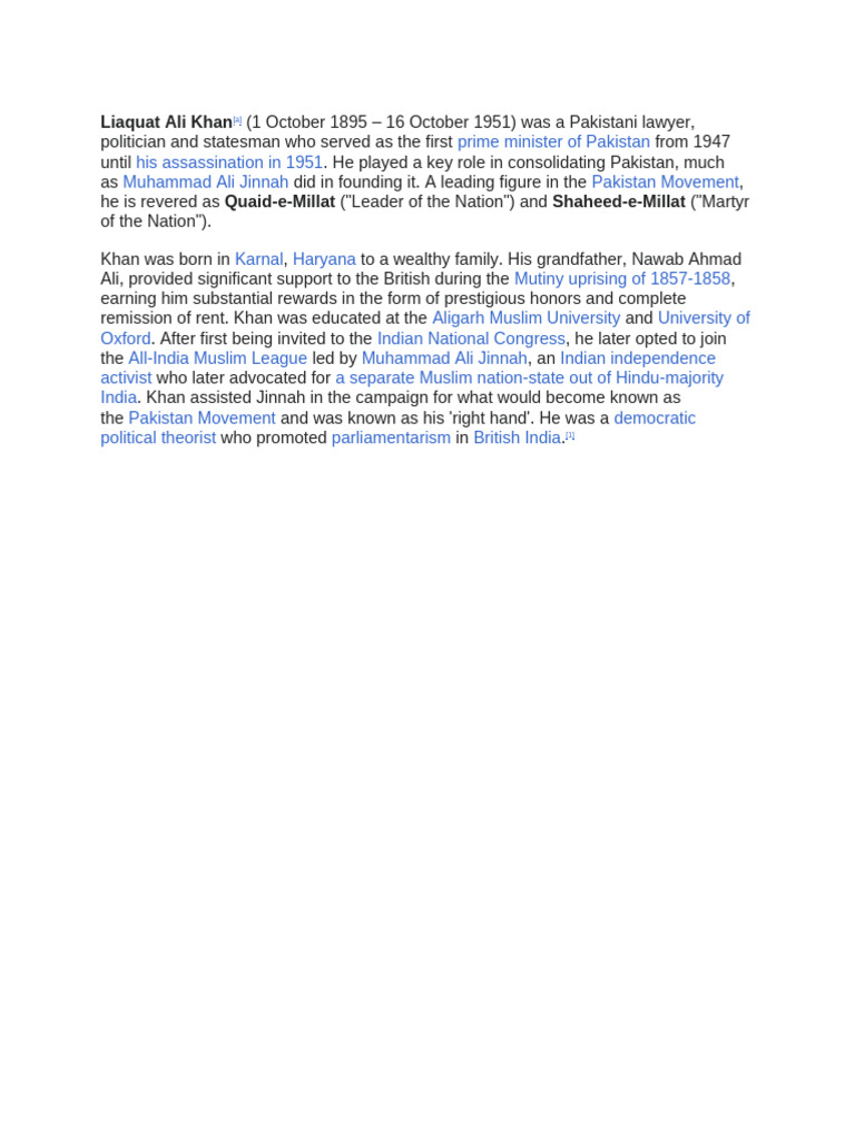 Liaquat Ali Khan | PDF