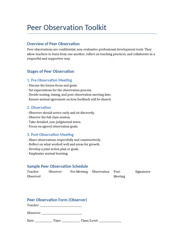 Peer Observation Checklist Guide | PDF