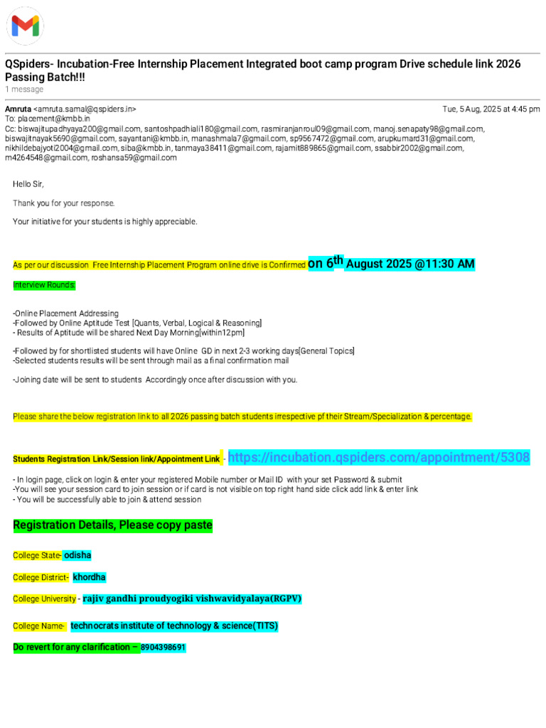 QSpiders Free Internship Drive 2026 | PDF