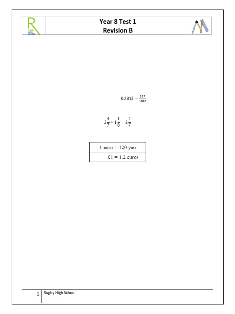 Y8 Test 1 Revision B | PDF | Significant Figures | Triangle