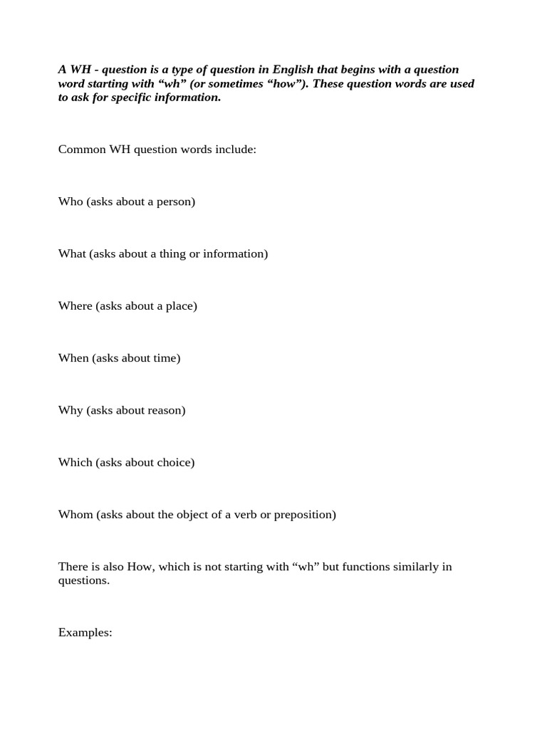 Understanding WH Questions | PDF