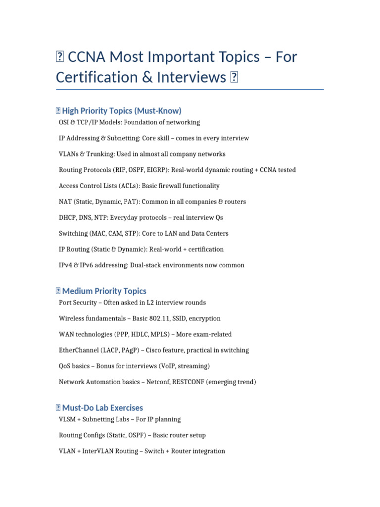 CCNA Key Topics for Certification Success | PDF