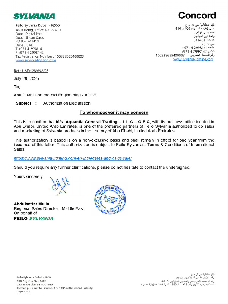 LTR 1269 - Aquantia - Authorization Declaration | PDF | Dubai | United ...
