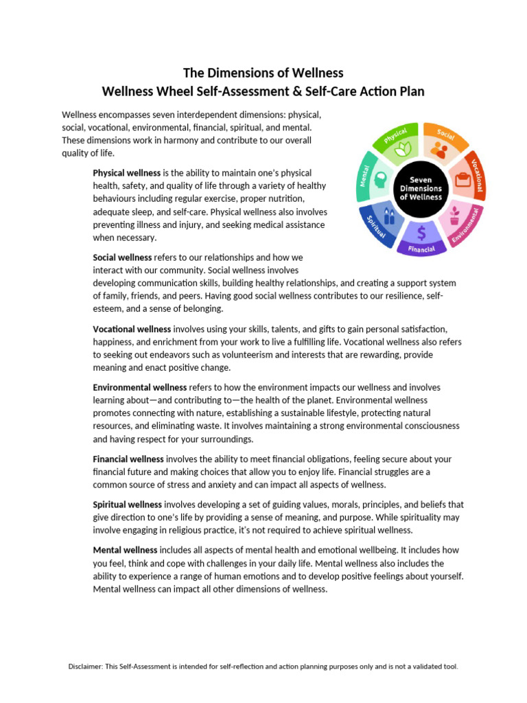 Wellness Wheel Self-Assessment Guide | PDF | Well Being | Mental Health