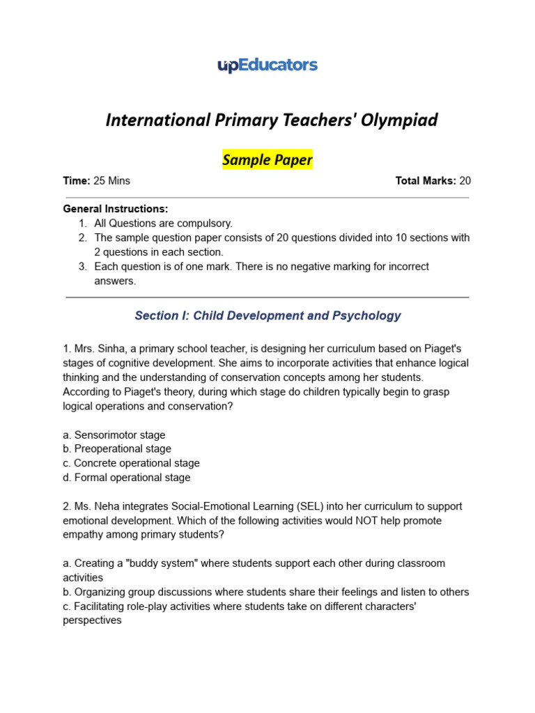 International Primary Teachers' Olympiad Sample | PDF | Inclusion ...