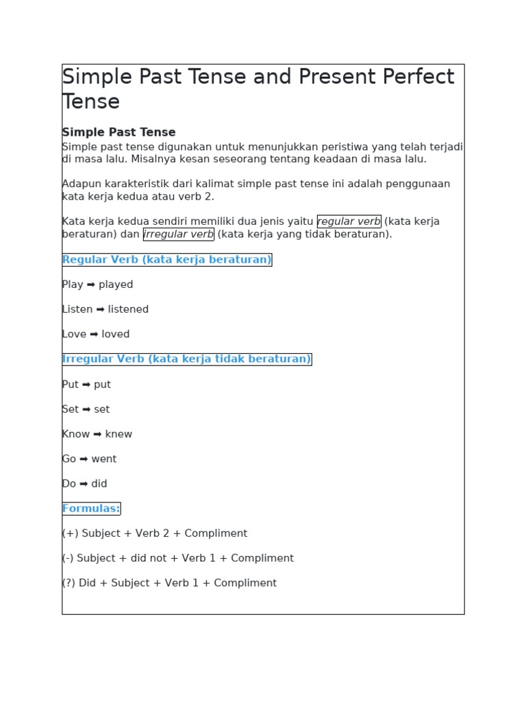 Simple Past vs. Present Perfect Tense | PDF