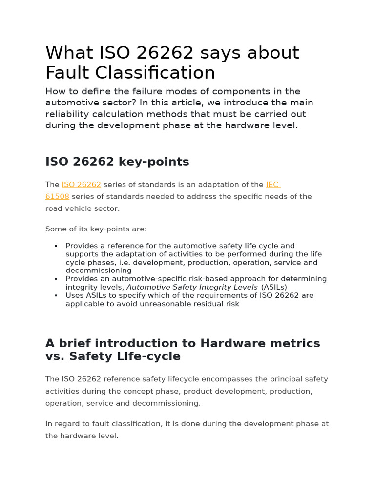 ISO 26262 Fault Classification Overview | PDF | Safety | Systems ...