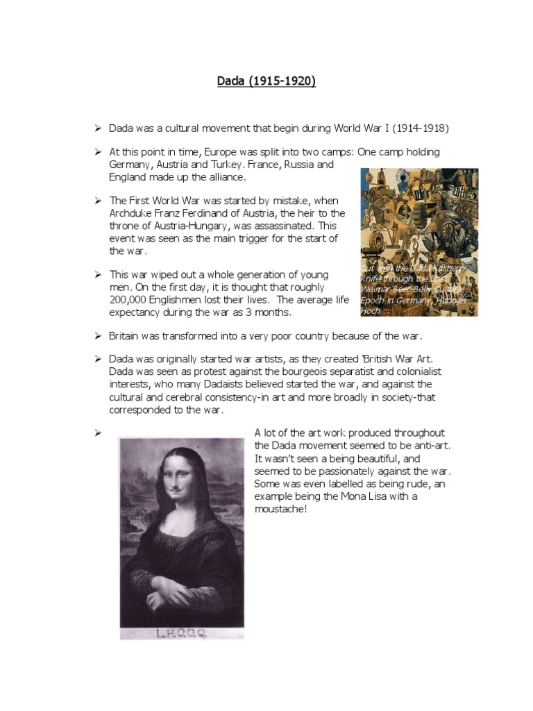 Dada (1915-1920) : Mona Lisa, Marcel Duchamp | PDF | Art Criticism ...