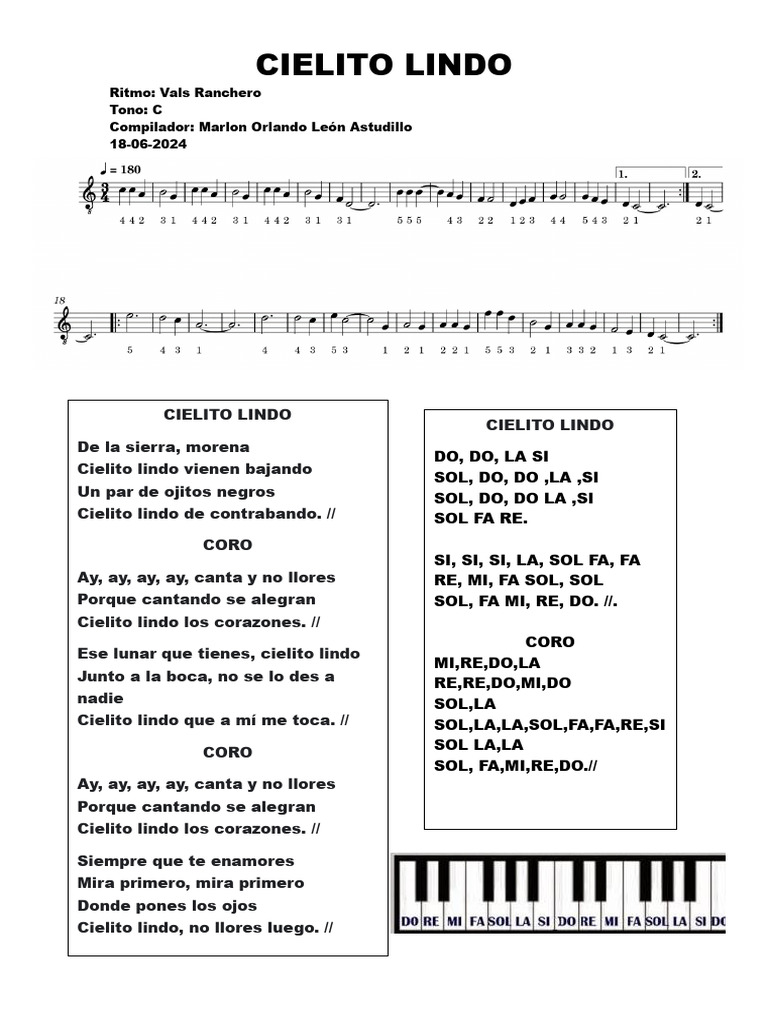 Letra y acordes de Cielito Lindo | PDF