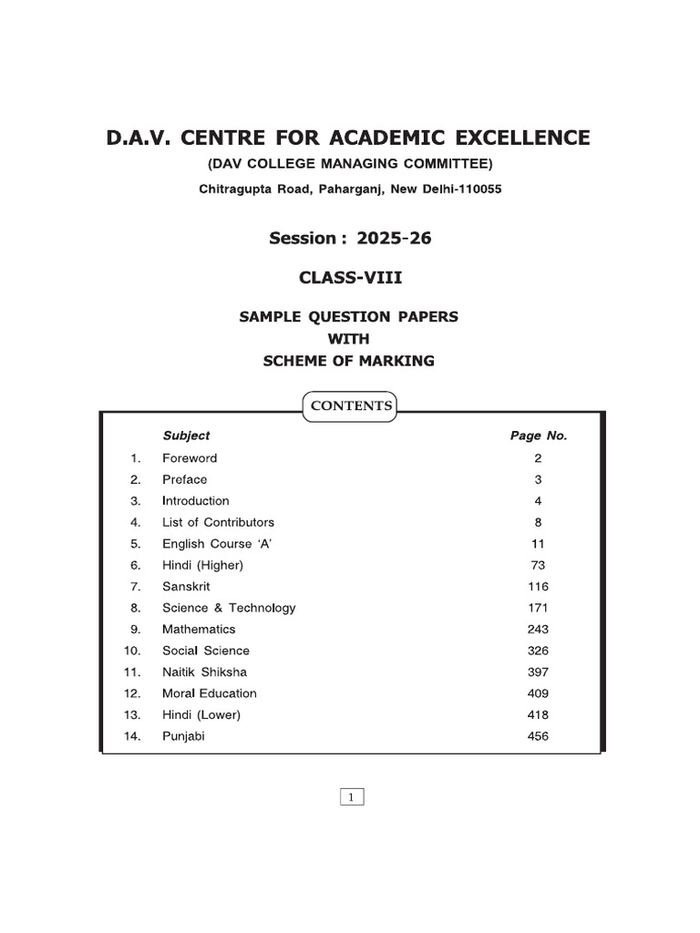 Class 8 Punjabi Sample Paper 2025-26 | PDF