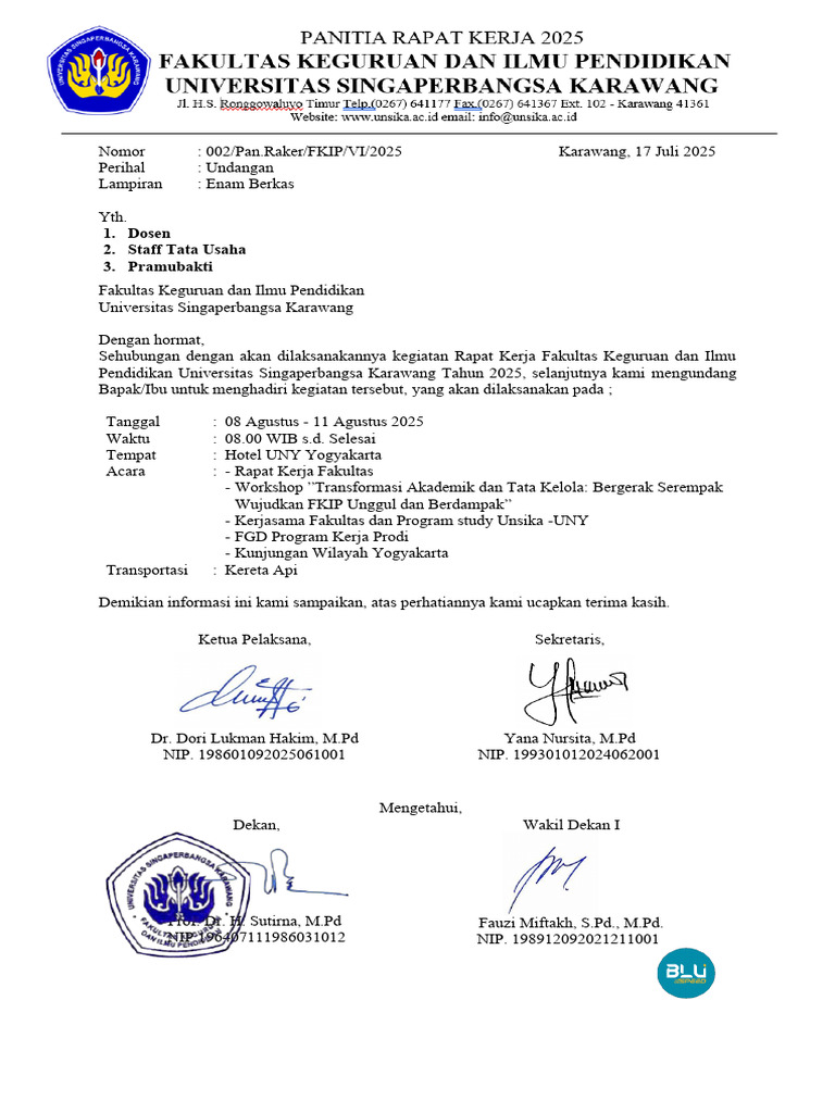Undangan Peserta Raker FKIP 2025 | PDF