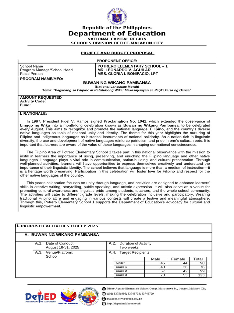 AP Proposal - Buwan NG Wikang Pambansa | PDF