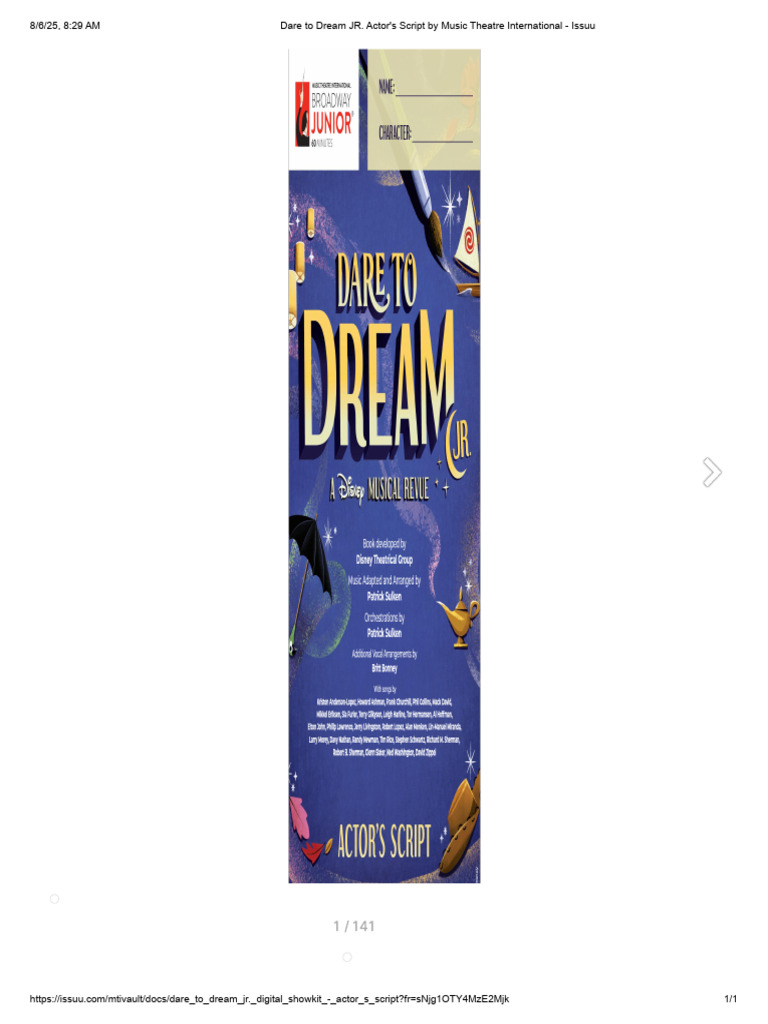 Dare To Dream JR. Actor's Script by Music Theatre International - Issuu ...