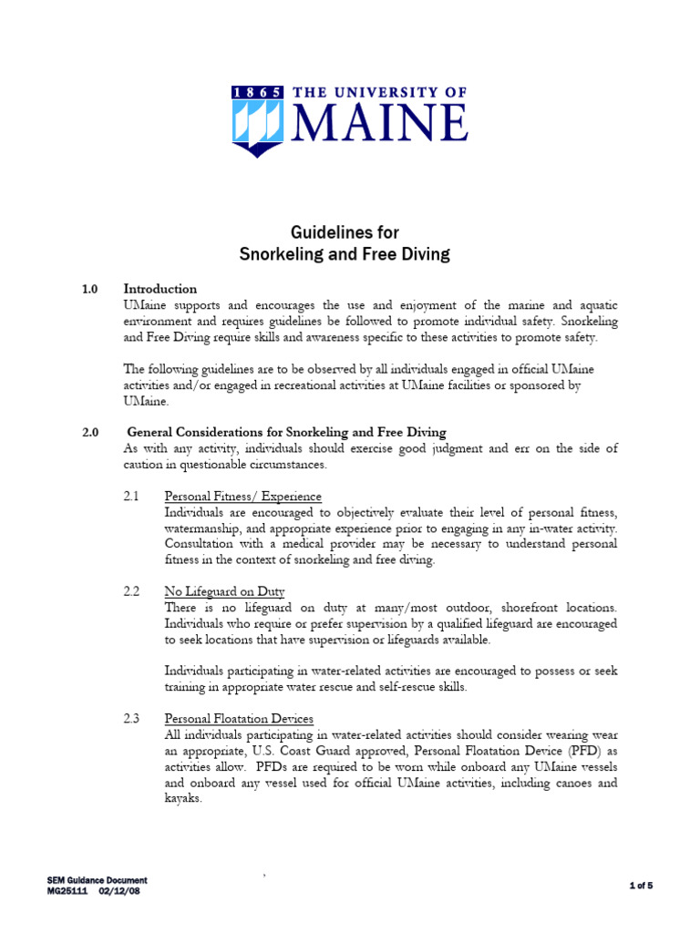 UMaine Snorkelling Freediving Guidelines 2014 Mds 1 | PDF | Scuba ...