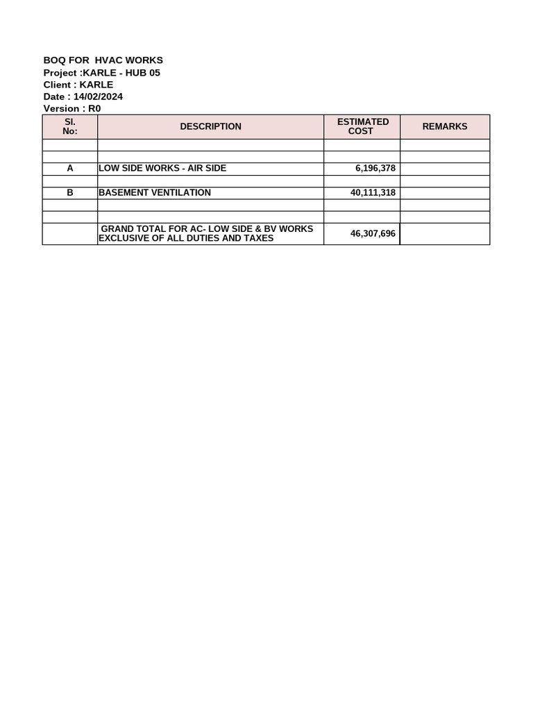 Hub 05 HVAC BOQ Sub Structure - TCM Priced BOQ 18.04.2024 | PDF ...