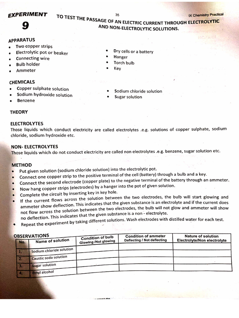 Experiment! Demonstrate The Conductivity of Different Solutions | PDF