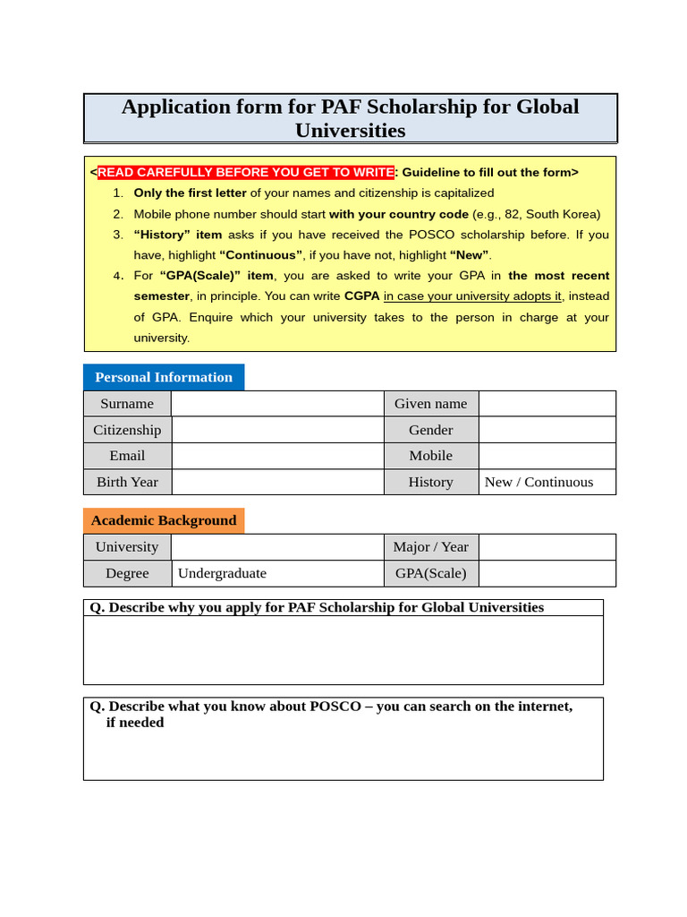 PAF Scholarship Application Guidelines | PDF
