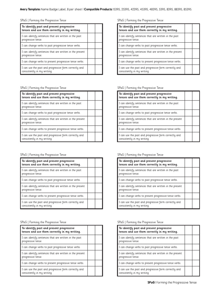 Success Criteria Grids Forming The Progressive Tense | PDF | Grammatical Tense | Verb