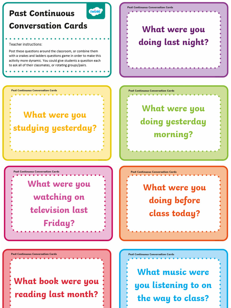 t Eal 1648459486c Past Continuous Conversation Cards Editable | PDF