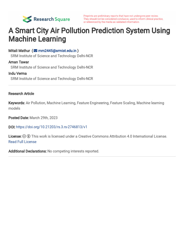 Smart City Air Pollution Prediction System | PDF | Machine Learning ...