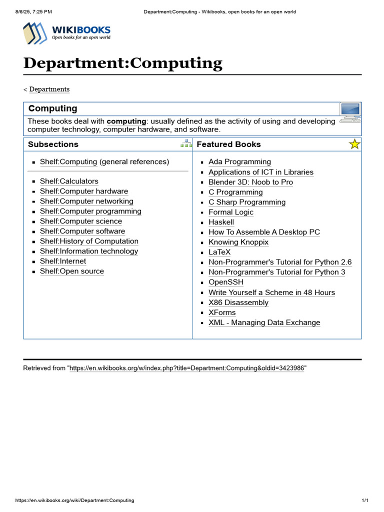 Department - Computing - Wikibooks, Open Books For An Open World | PDF