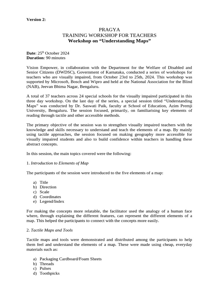 Updated PRAGYA WORKSHOP - Geography Session | PDF | Visual Impairment ...