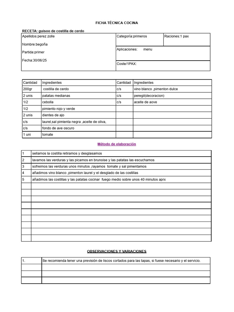 Costilla Guisada Cerdo | PDF