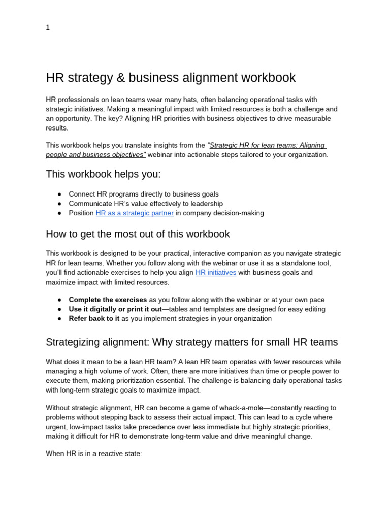 Workbook - Strategic HR For Lean Teams Workbook | PDF | Employee ...