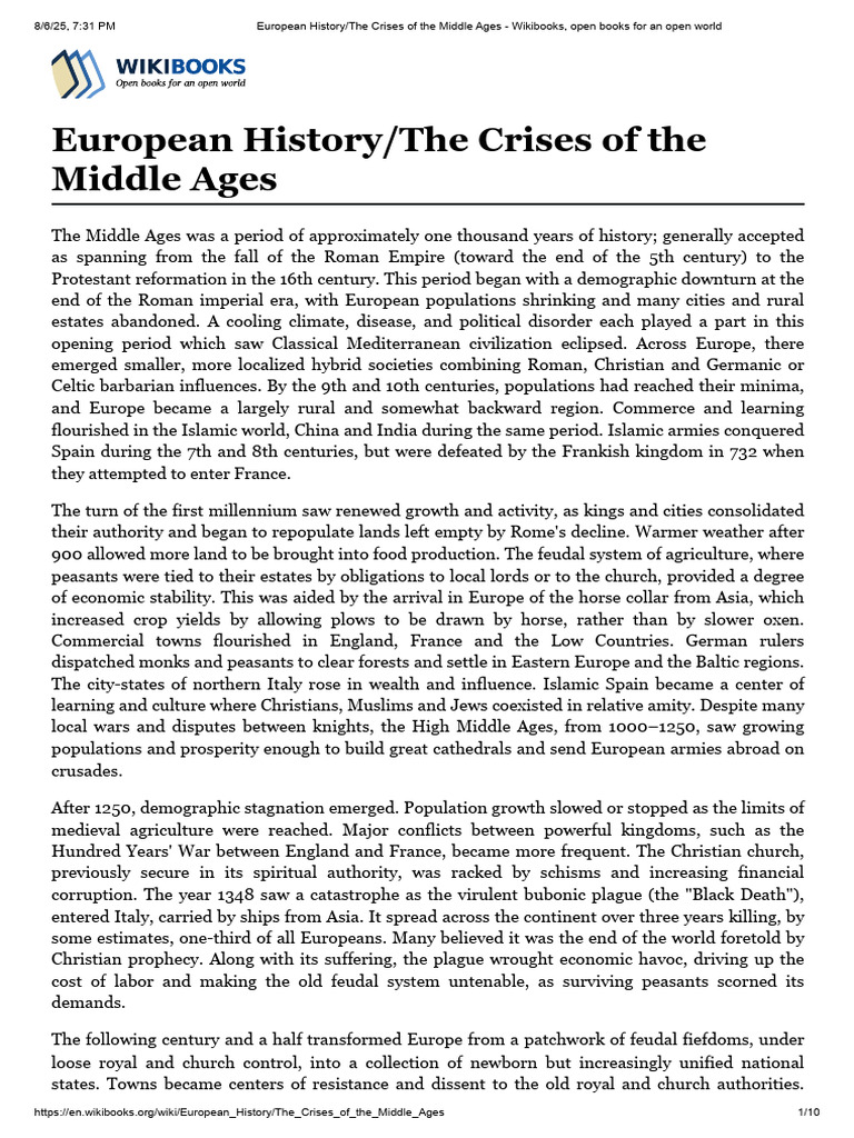 European History - The Crises of The Middle Ages - Wikibooks, Open ...