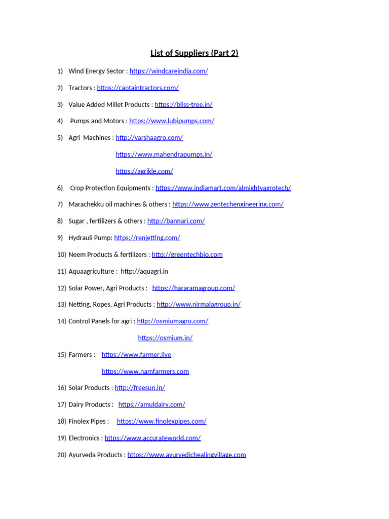 Key Suppliers for Agricultural Needs | PDF