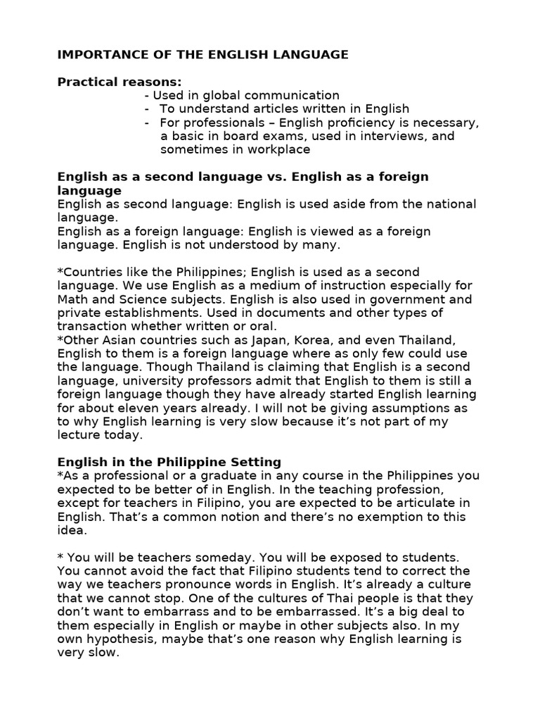 Importance of English in the Philippines | PDF | English Language ...