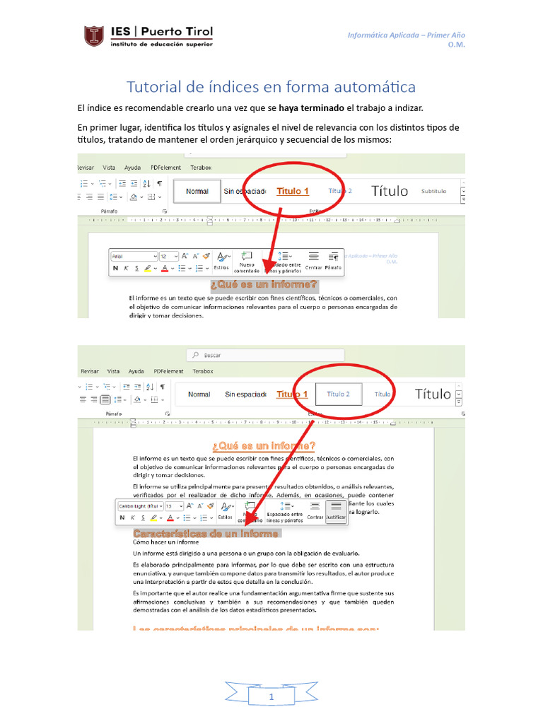 Tutorial de Índices en Forma Automática en WORD | PDF
