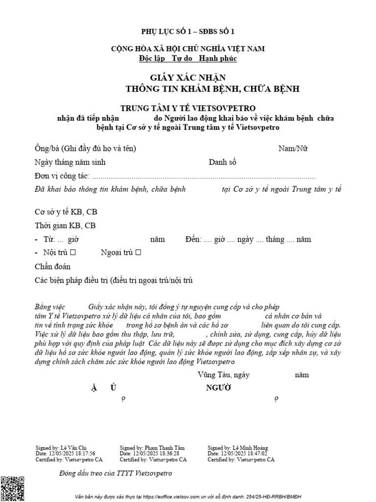 PL1 - Mẫu Giấy xác nhận TTYT VSP | PDF