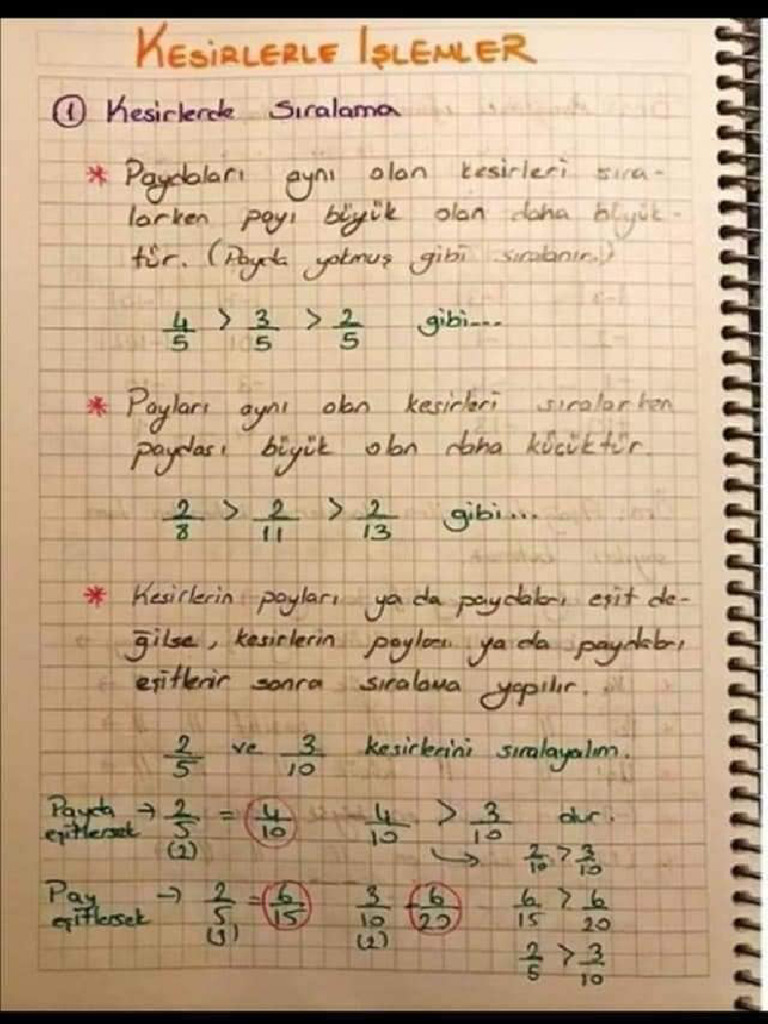 6.sinif Matematik Kesirlerle Dort Islem Defter Notu | PDF