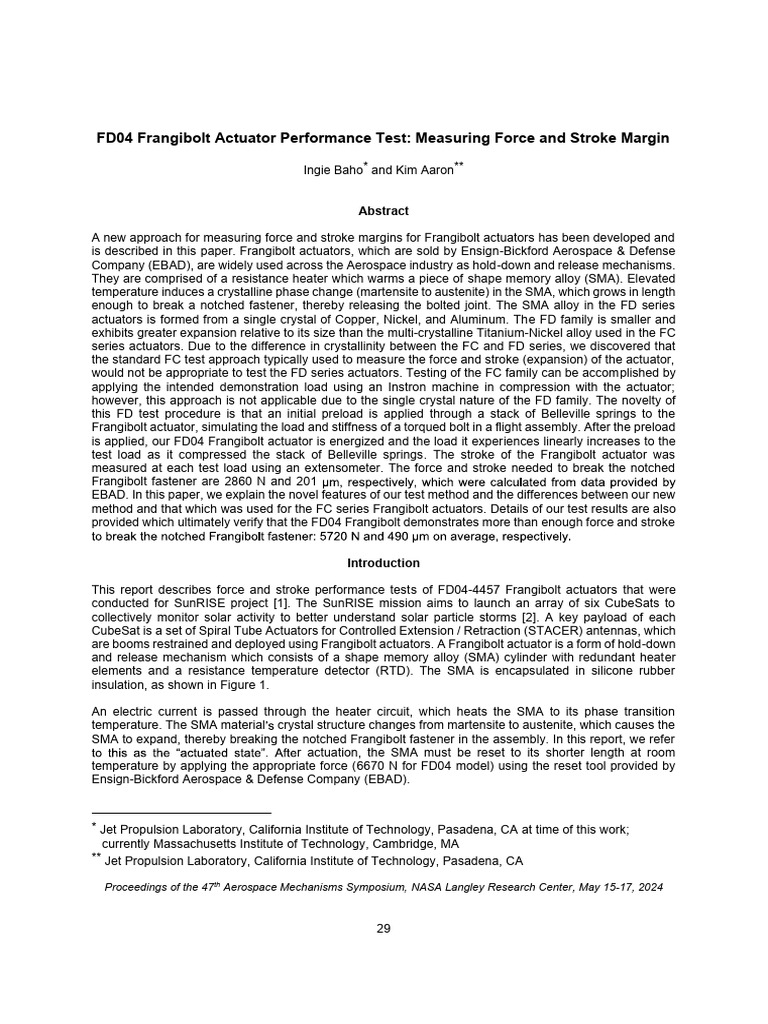 FD04 Frangibolt Actuator Test Results | PDF | Shape Memory Alloy ...