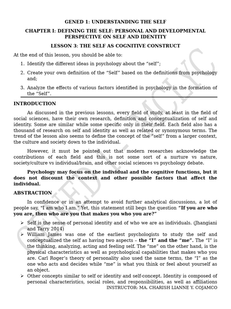 Understanding Self and Identity Concepts | PDF | Self Esteem | Identity ...