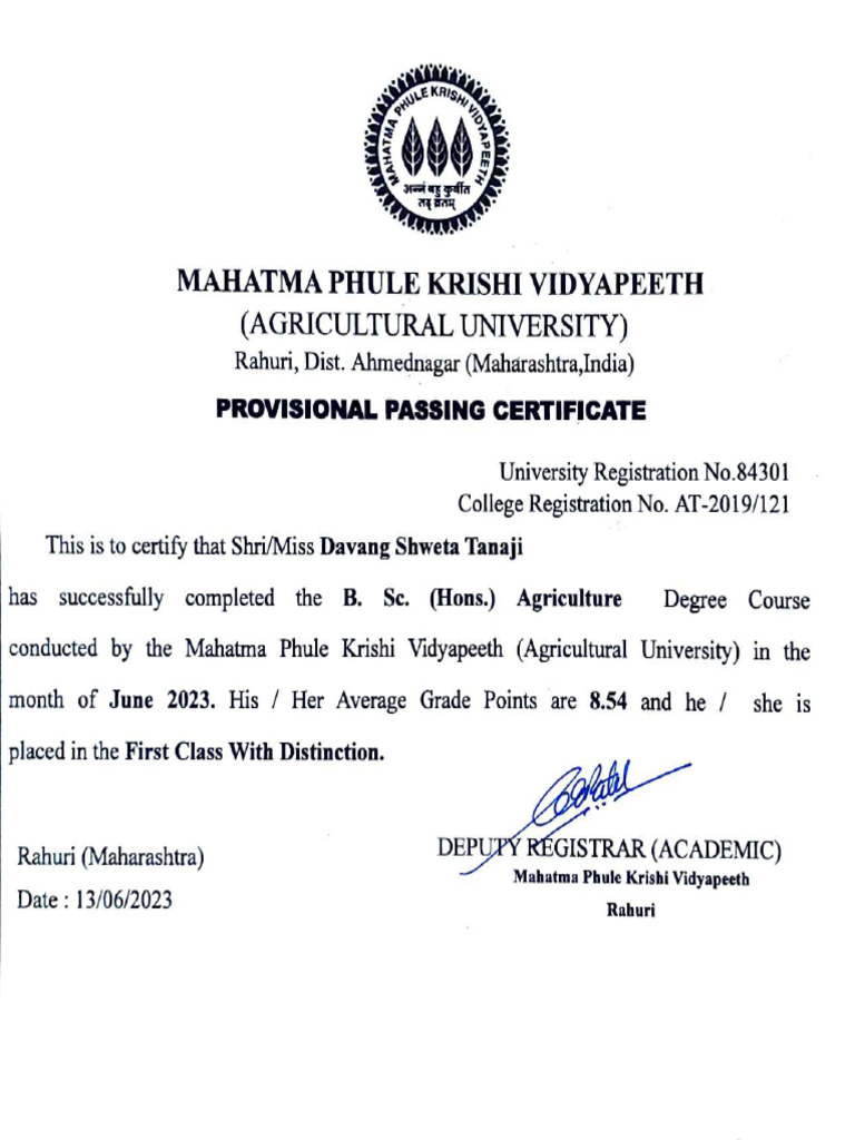 Provisional Passing Certificate - Compressed | PDF