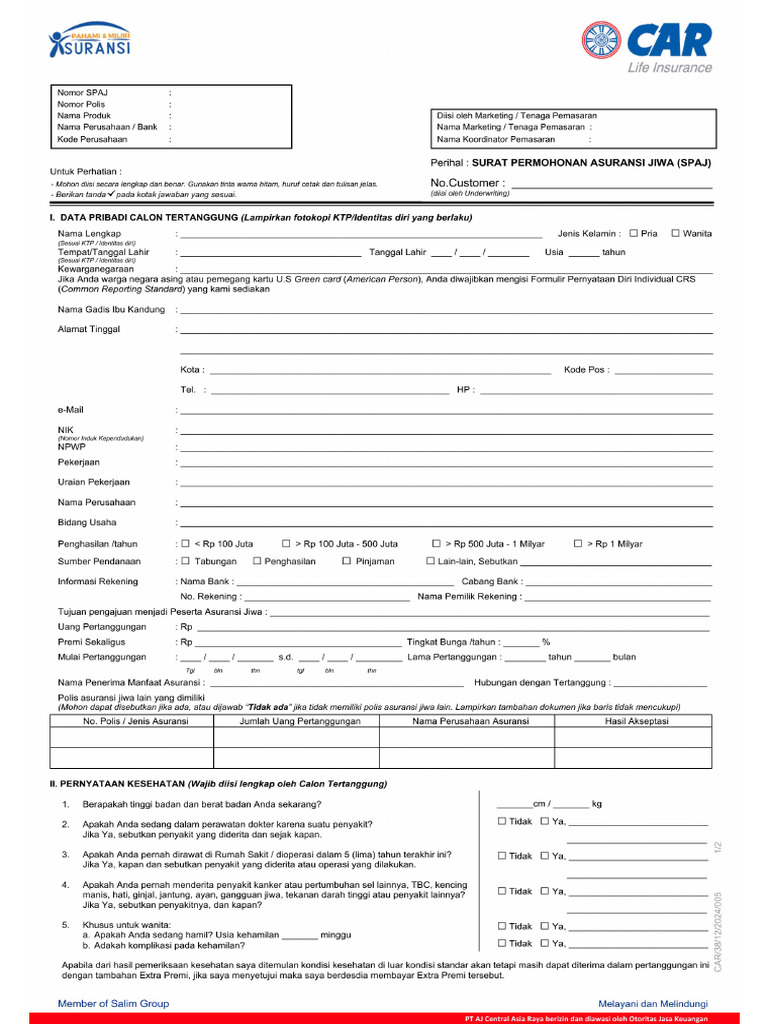 Formulir Asuransi Car | PDF