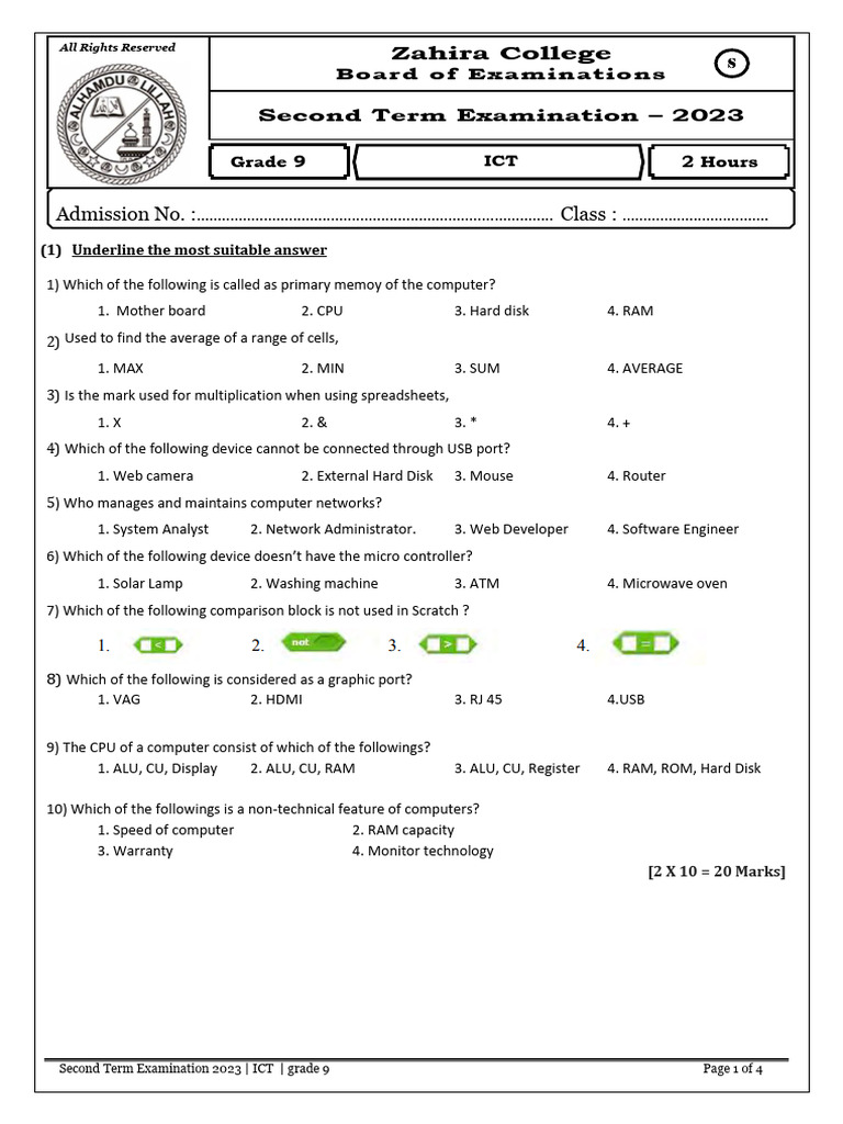 ICT Grade 9 - 2nd Term Test - 2023 - 020024 | PDF | Random Access ...