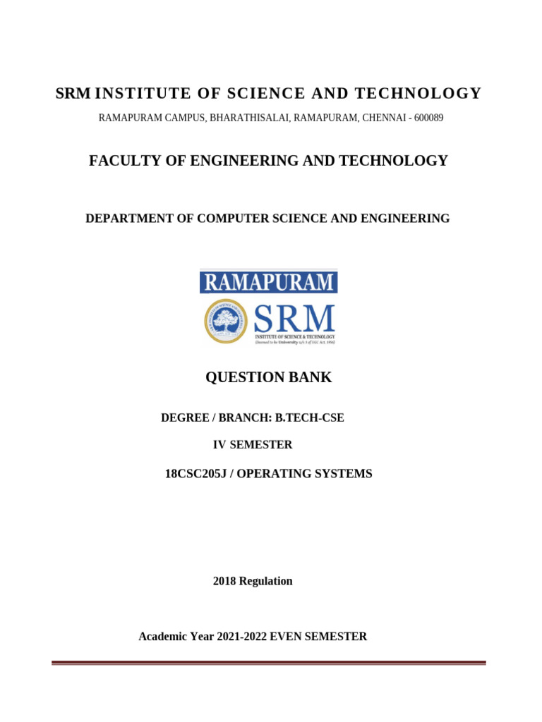 18csc205j-Operating Systems Question Bank Without Part A-Updated | PDF | Process (Computing ...